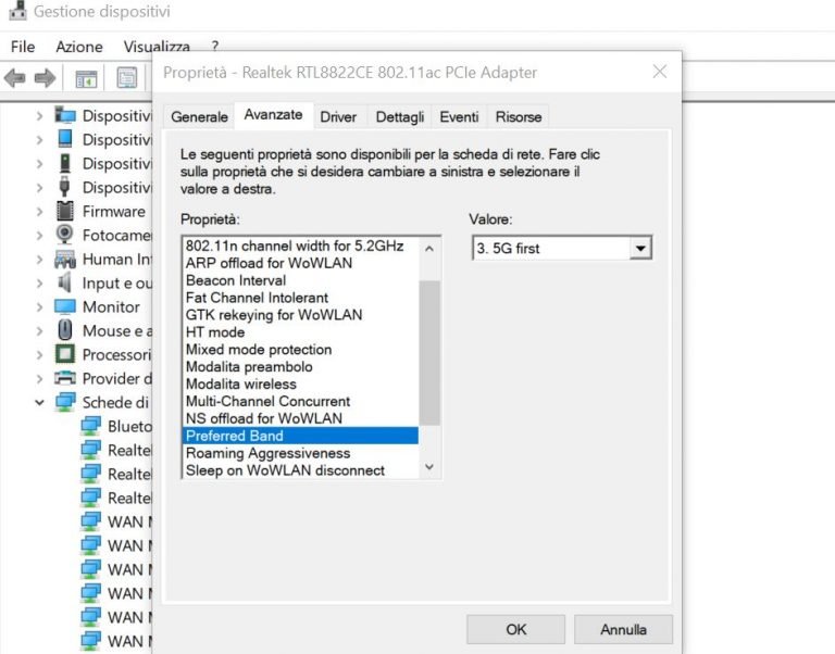 Forzare il pc a usare il Wi-Fi 5GHz e non il 2,4GHz
